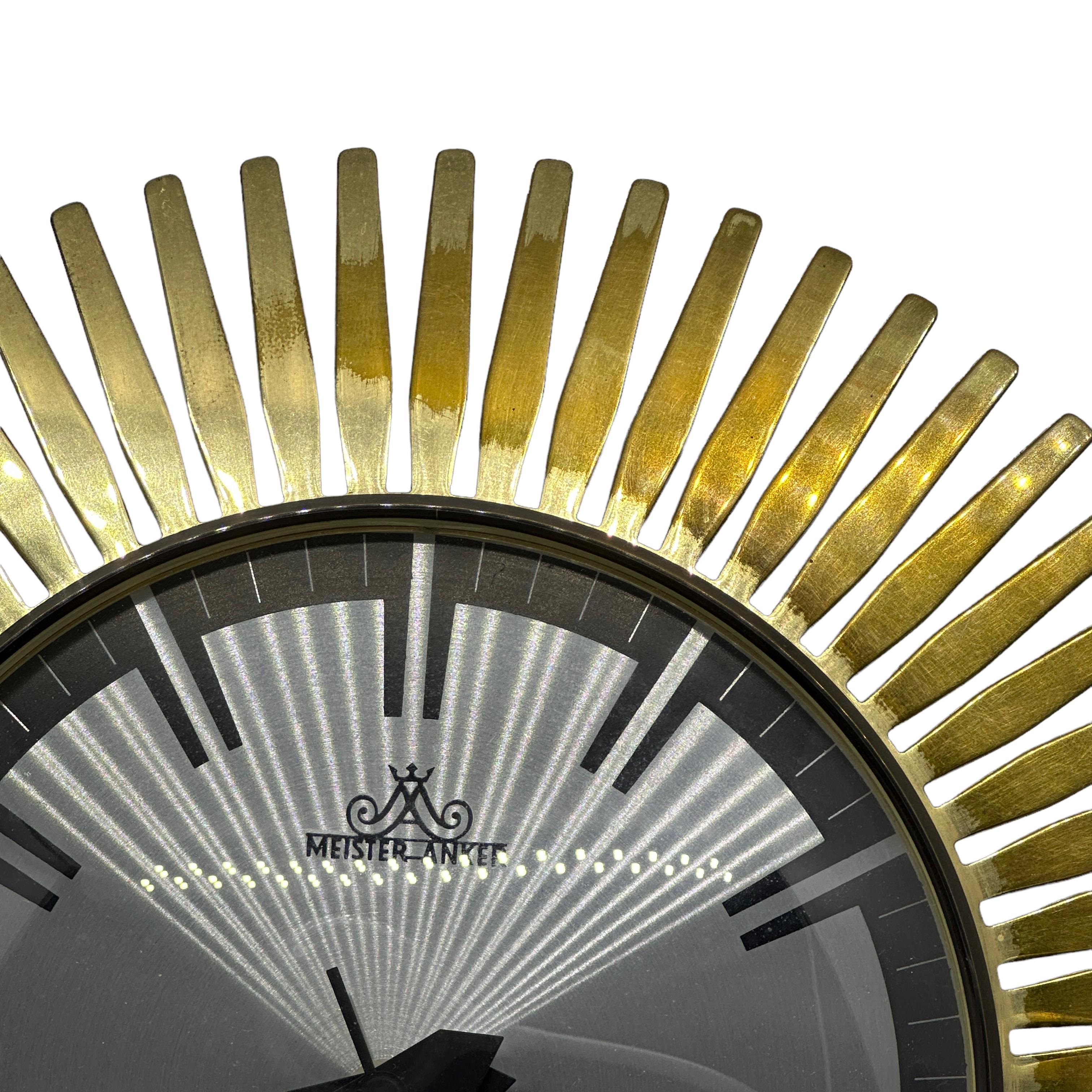 Vintage Mid-Century Meister Anker Sunburst Starburst Brass Wall Clock ...