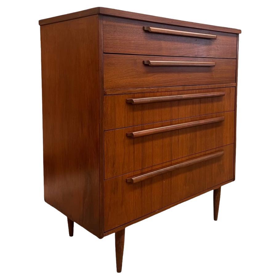 Vintage Mid Century Modern Solid Walnut Five Drawer Dresser With Solid ...