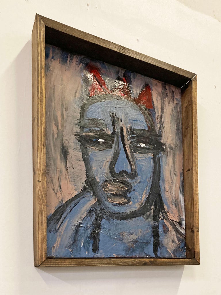 Vintage Mid-Century Modern Abstract Art Oil on Board Painting 'Thinking ...