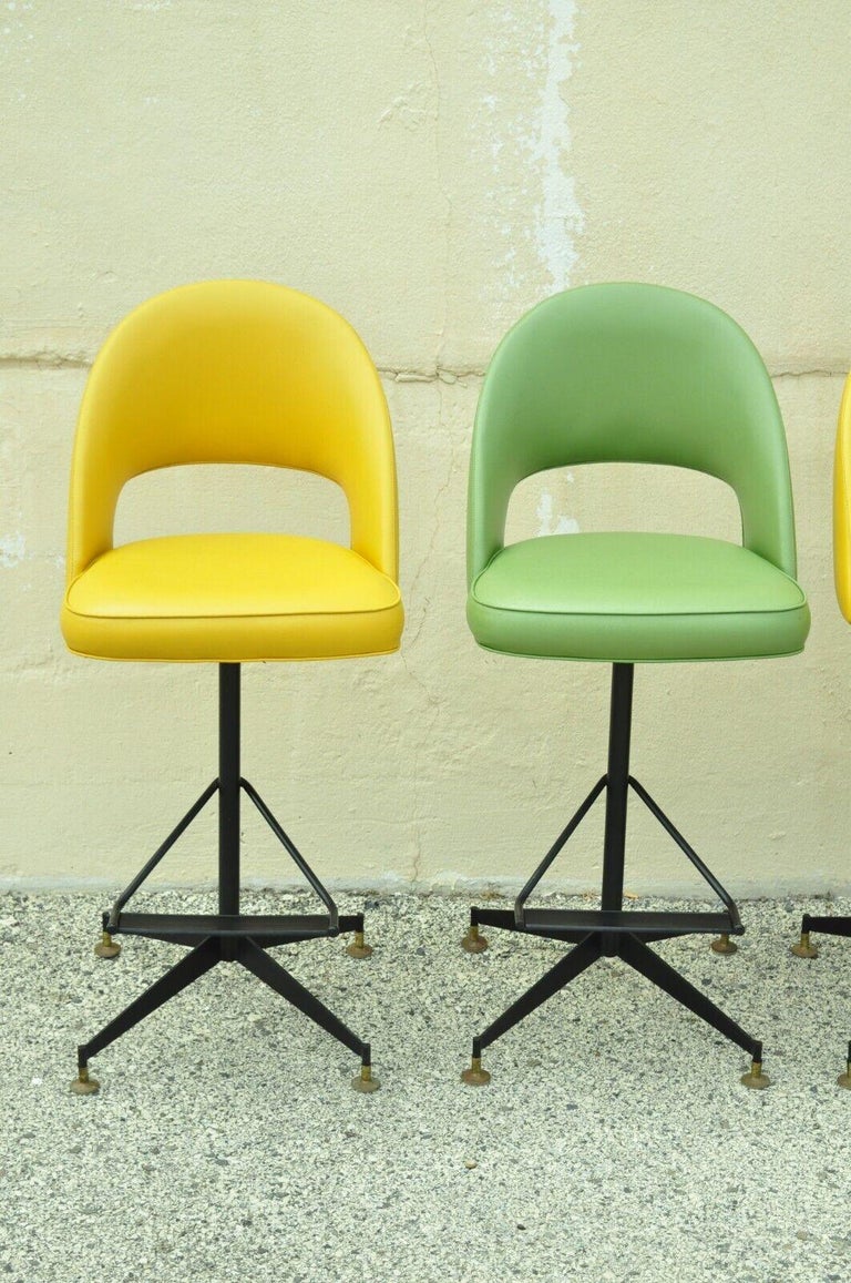 Vintage Mid-Century Modern Atomic Era Yellow and Green Vinyl Bar Stools ...