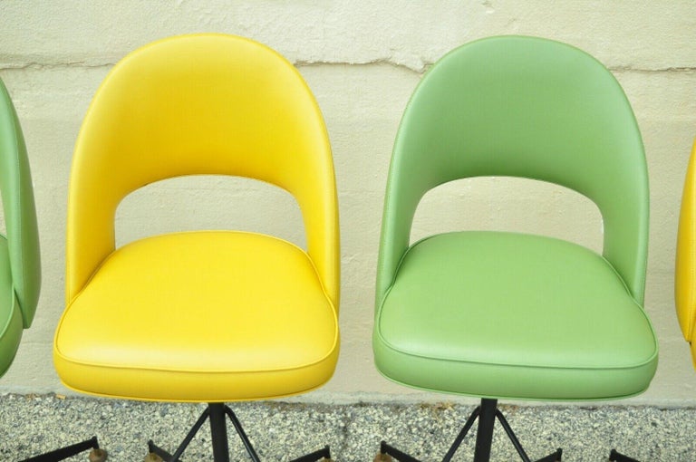 Vintage Mid-Century Modern Atomic Era Yellow and Green Vinyl Bar Stools ...