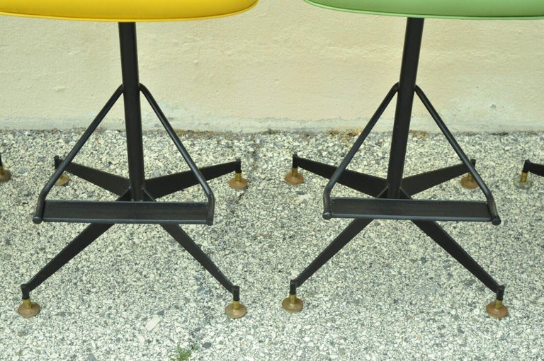 Vintage Mid-Century Modern Atomic Era Yellow and Green Vinyl Bar Stools ...