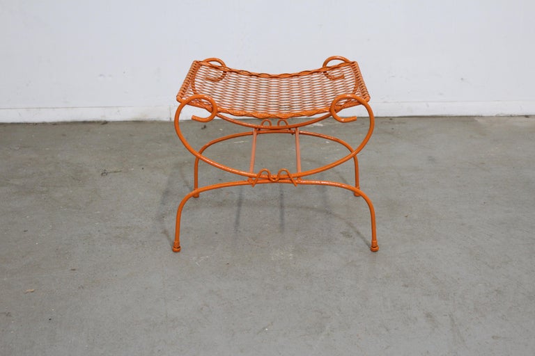 Vintage Mid-Century Modern Atomic Orange Metal Stool For Sale at 1stDibs