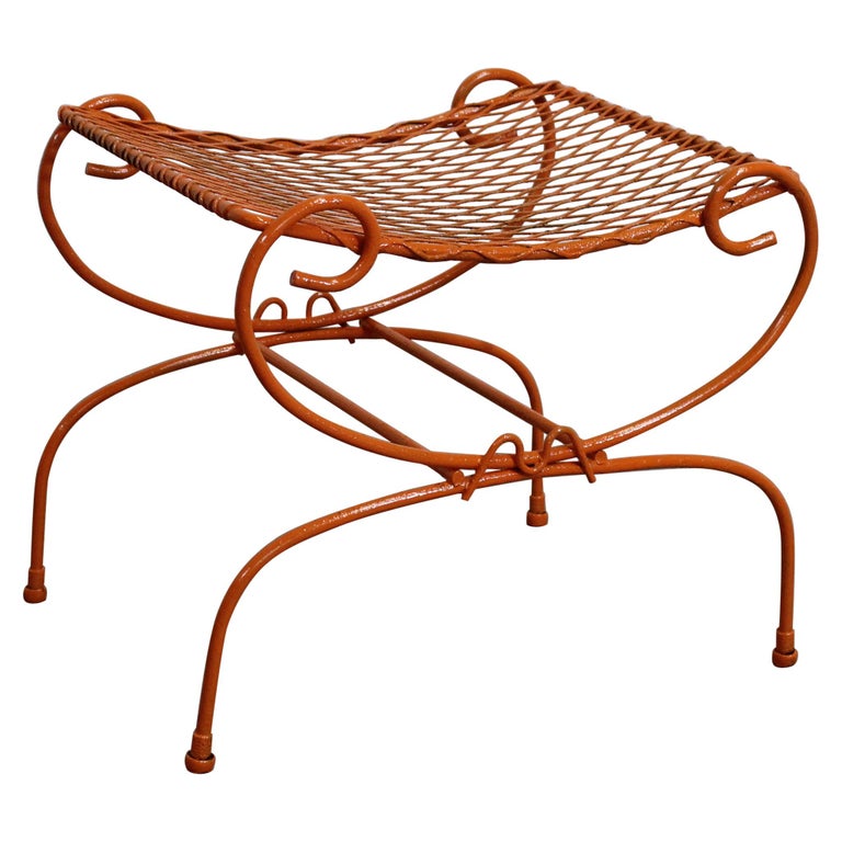 Vintage Mid-Century Modern Atomic Orange Metal Stool For Sale at 1stDibs