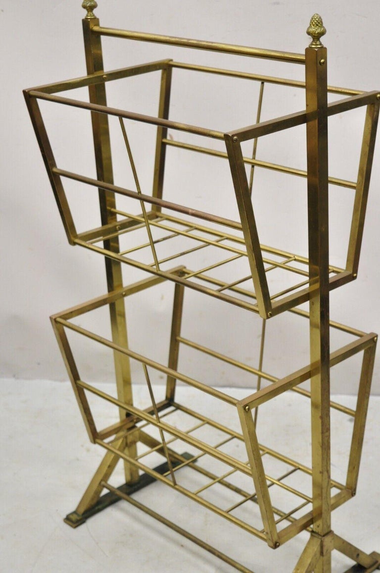 Vintage Mid-Century Modern Brass Frame 2 Tier Magazine Rack Stand For ...