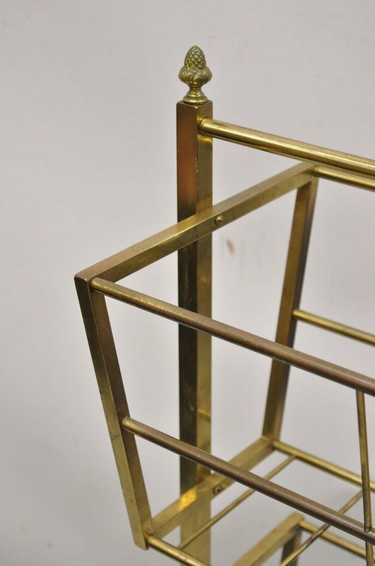 Vintage Mid-Century Modern Brass Frame 2 Tier Magazine Rack Stand For ...