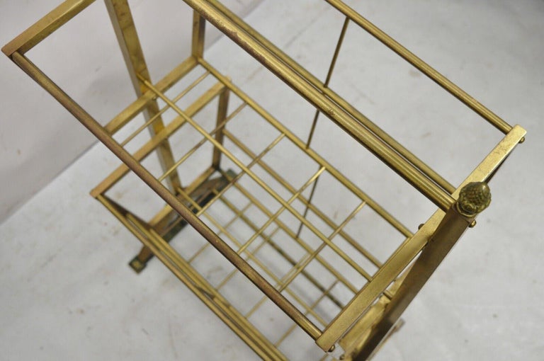 Vintage Mid-Century Modern Brass Frame 2 Tier Magazine Rack Stand For ...
