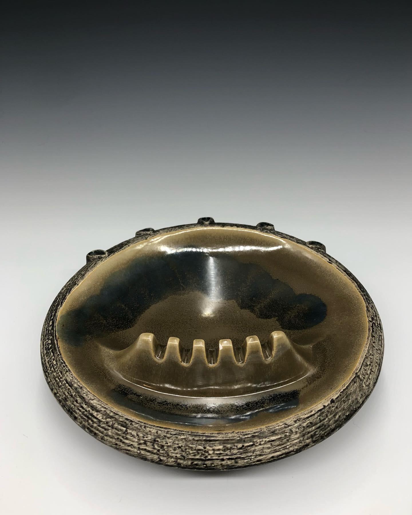 Vintage Mid-Century Modern California Blue and Taupe Clam Shaped ...