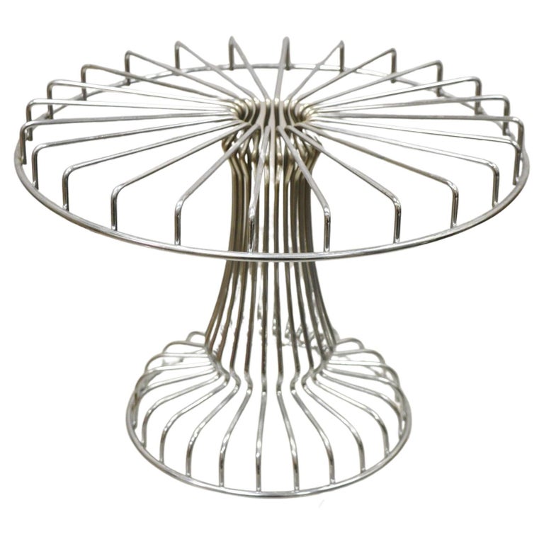 Vintage Mid Century Modern Chrome Metal Wire Pedestal Cake Stand For ...
