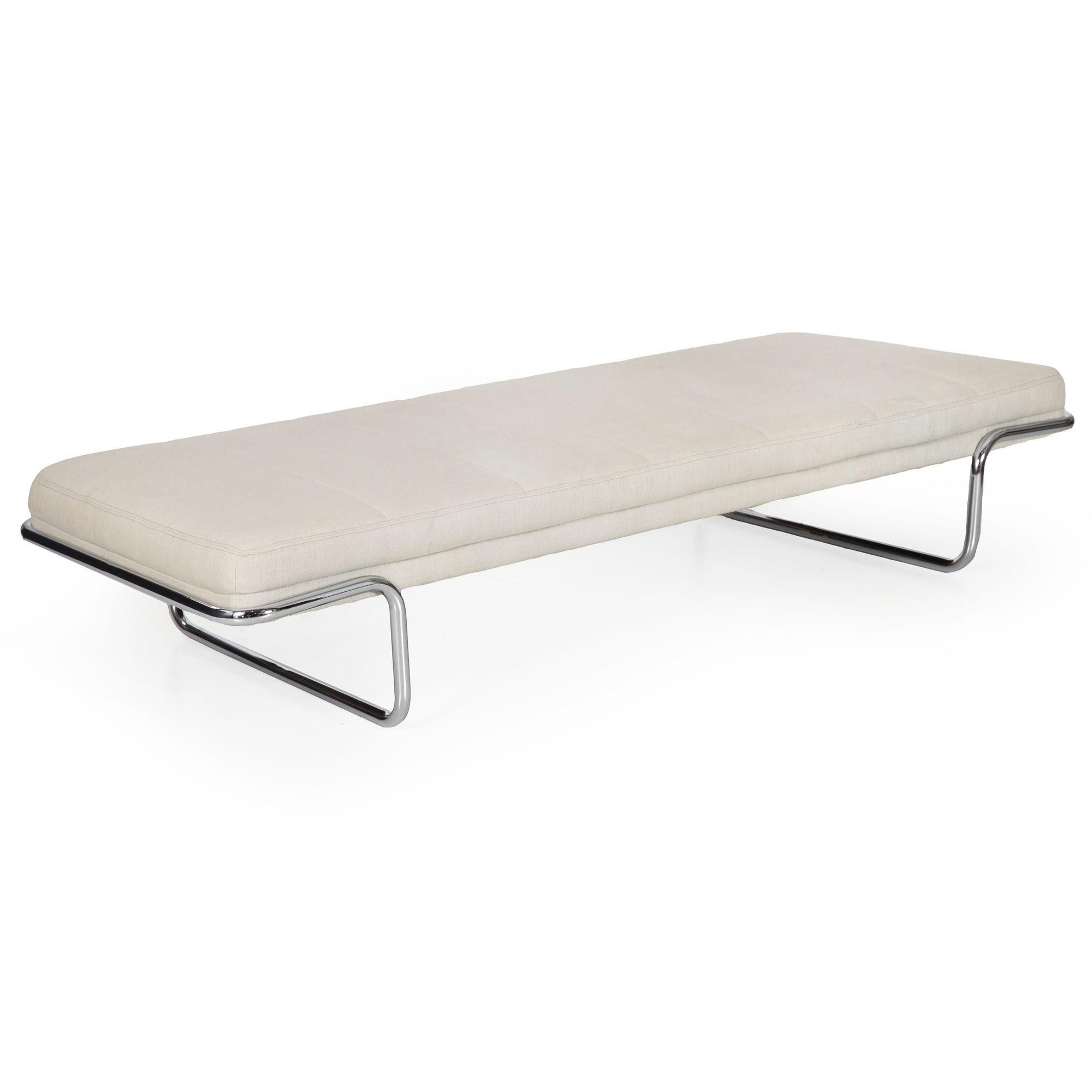 Vintage Mid-Century Modern Chrome and Raw Silk Daybed Bench by Brayton ...