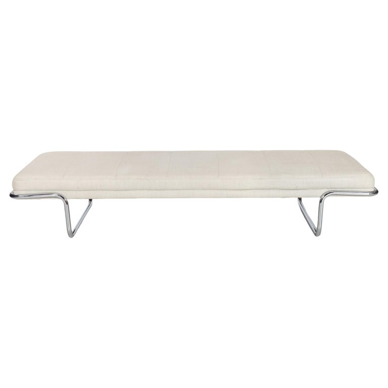 Vintage Mid-Century Modern Chrome and Raw Silk Daybed Bench by Brayton ...