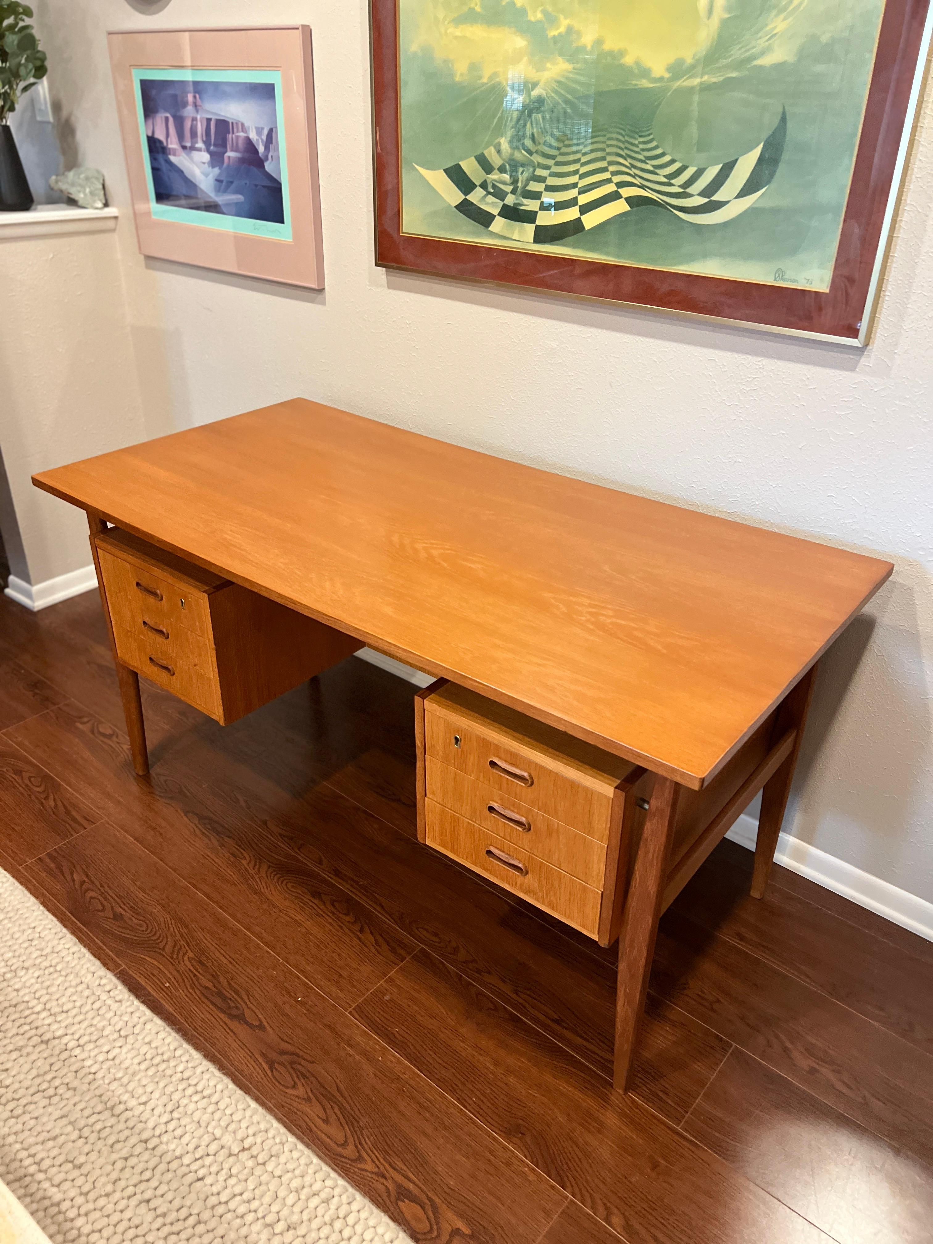 Vintage mid century modern danish desk with a floating too at 1stDibs