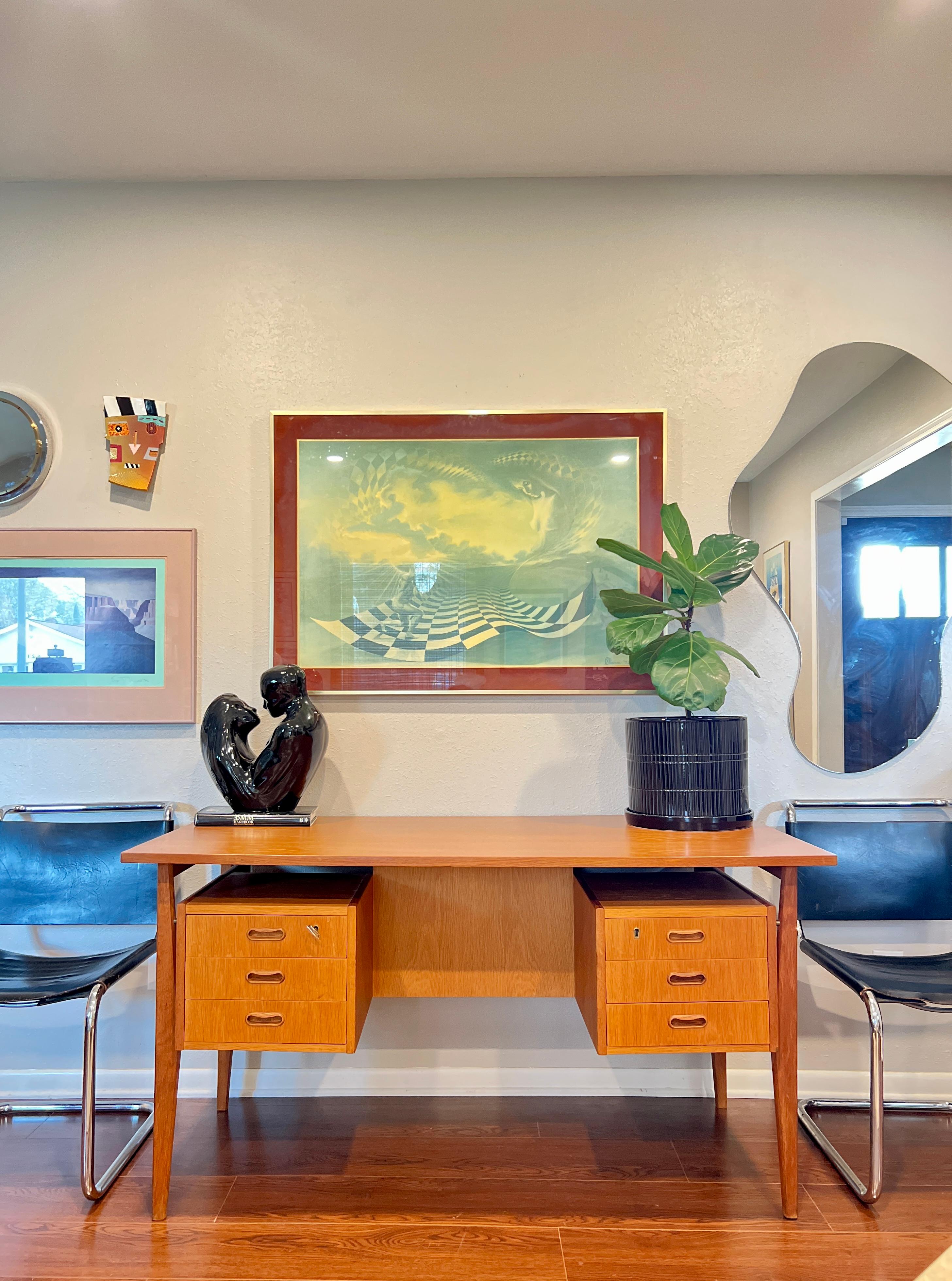 Vintage mid century modern danish desk with a floating too at 1stDibs