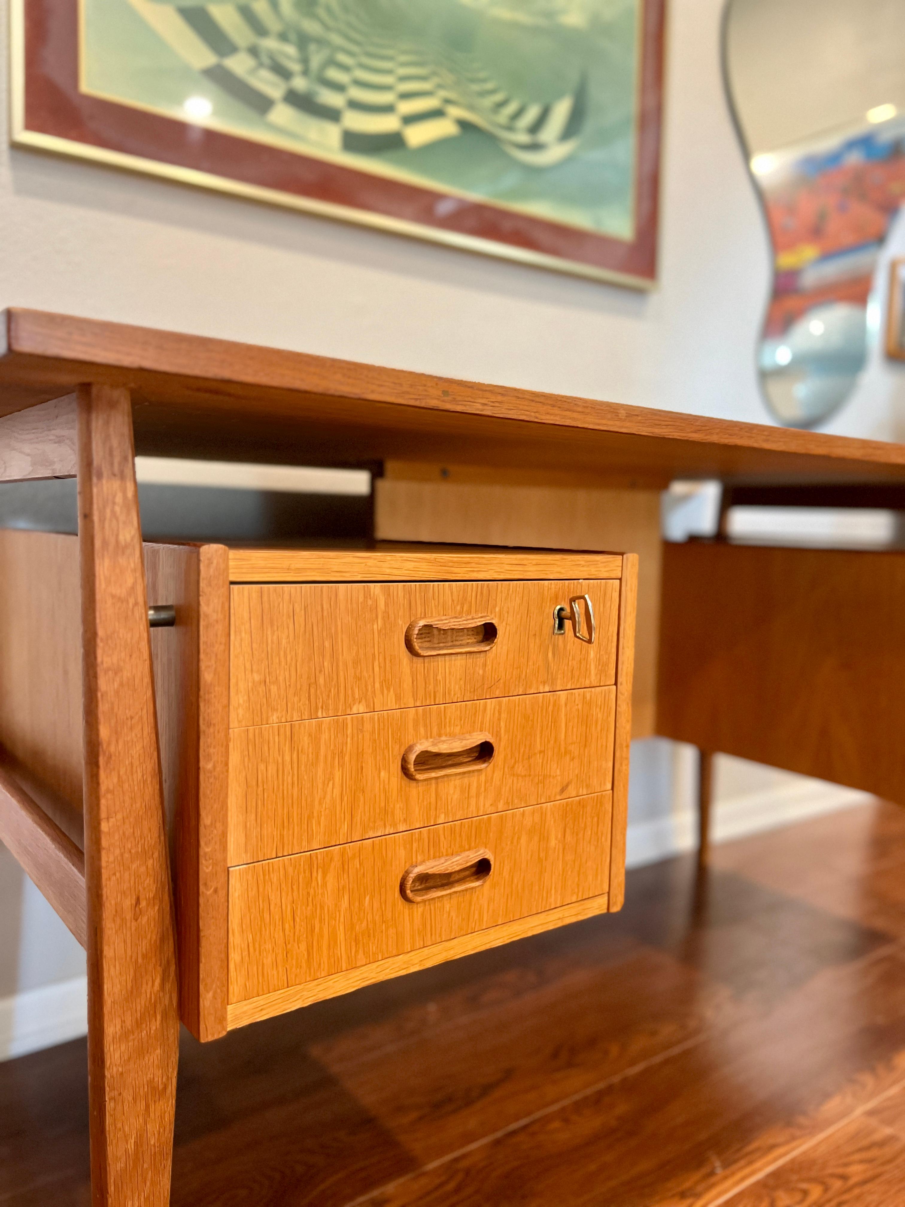 Vintage mid century modern danish desk with a floating too at 1stDibs