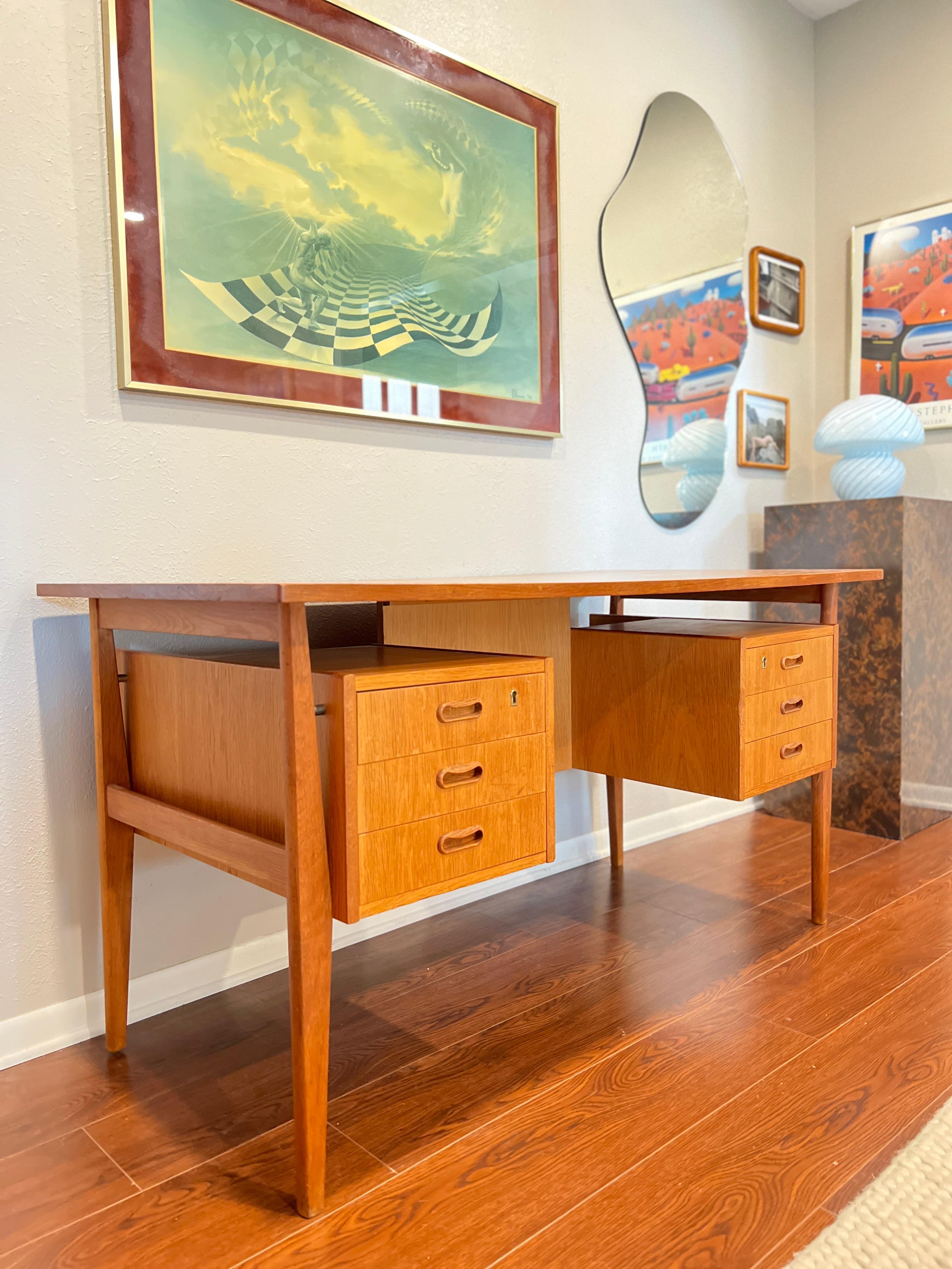 Vintage mid century modern danish desk with a floating too at 1stDibs