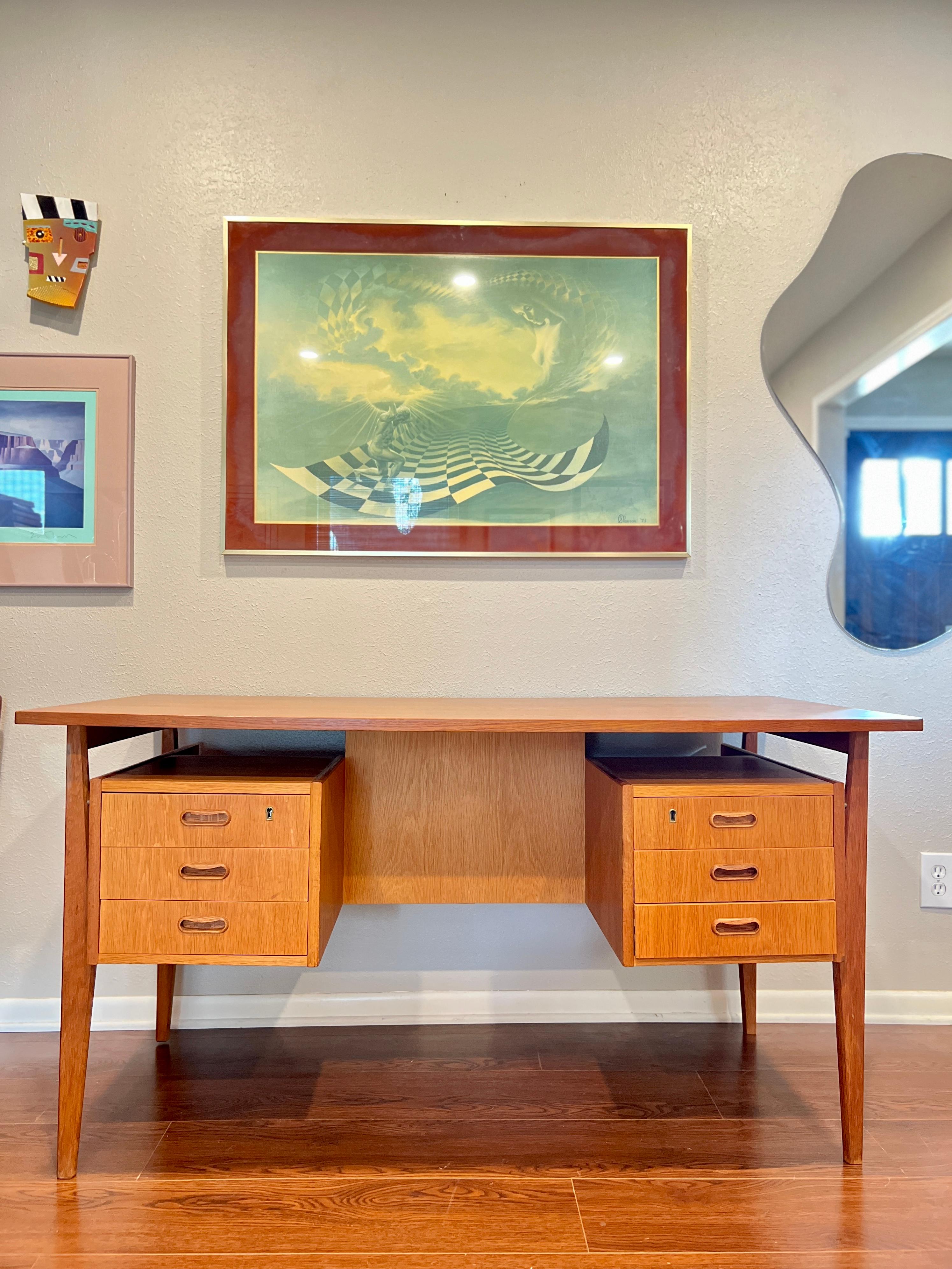 Vintage mid century modern danish desk with a floating too at 1stDibs