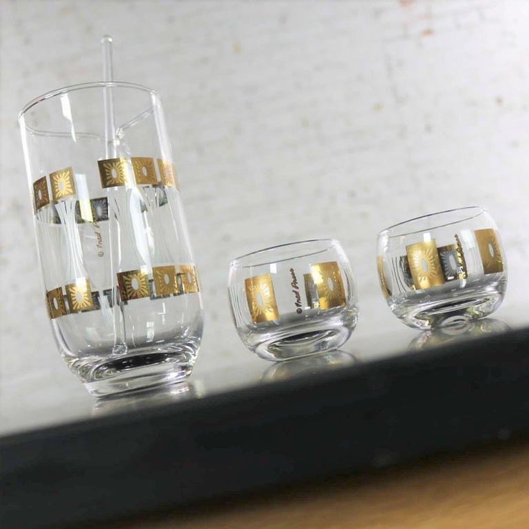 Vintage Mid-Century Modern Fred Press Glass Cocktail Caddy Set Sun ...