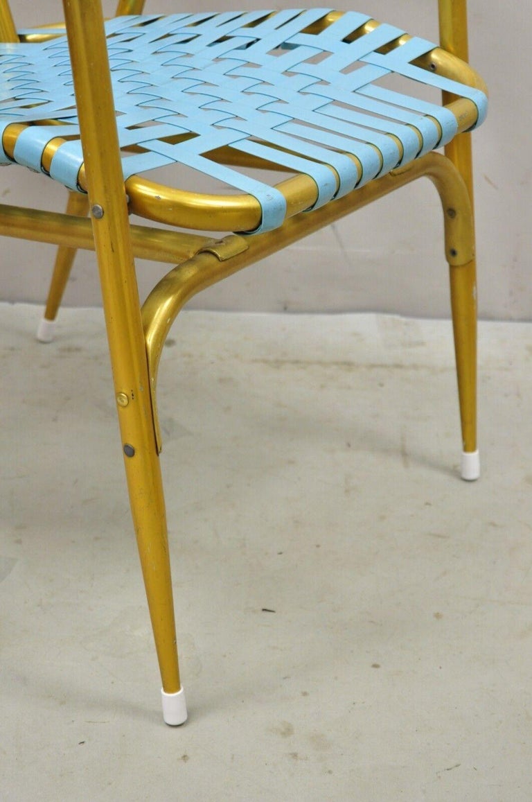 Vintage Mid-Century Modern Gold Aluminum Blue Vinyl Strap POOL Patio ...