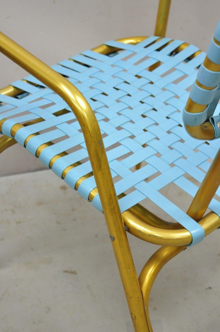 Vintage Mid-Century Modern Gold Aluminum Blue Vinyl Strap POOL Patio ...