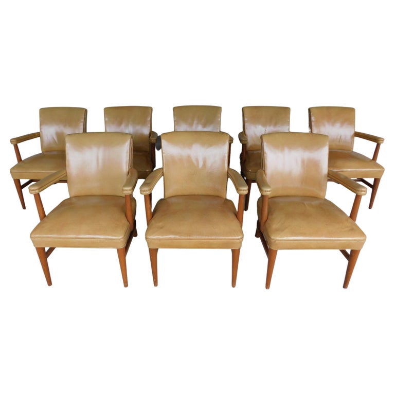 Vintage Mid-Century Modern Gunlocke Leather Conference Office Chairs ...
