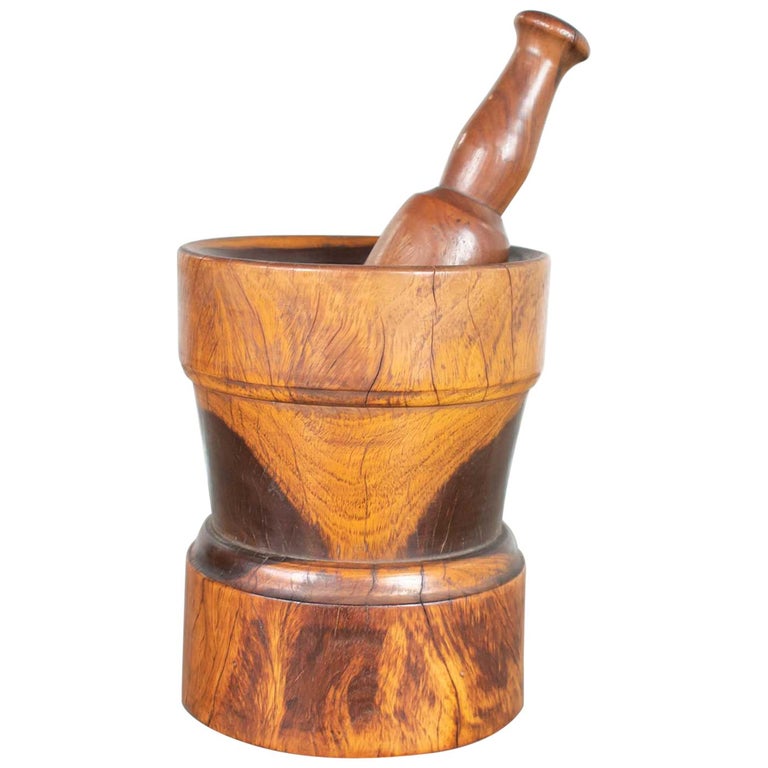 Vintage Mid-Century Modern Hand Turned Wood Mortar and Pestle 1950 For ...