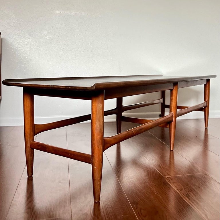 Vintage Mid-Century Modern Long Surfboard Style Wood Coffee Table For ...