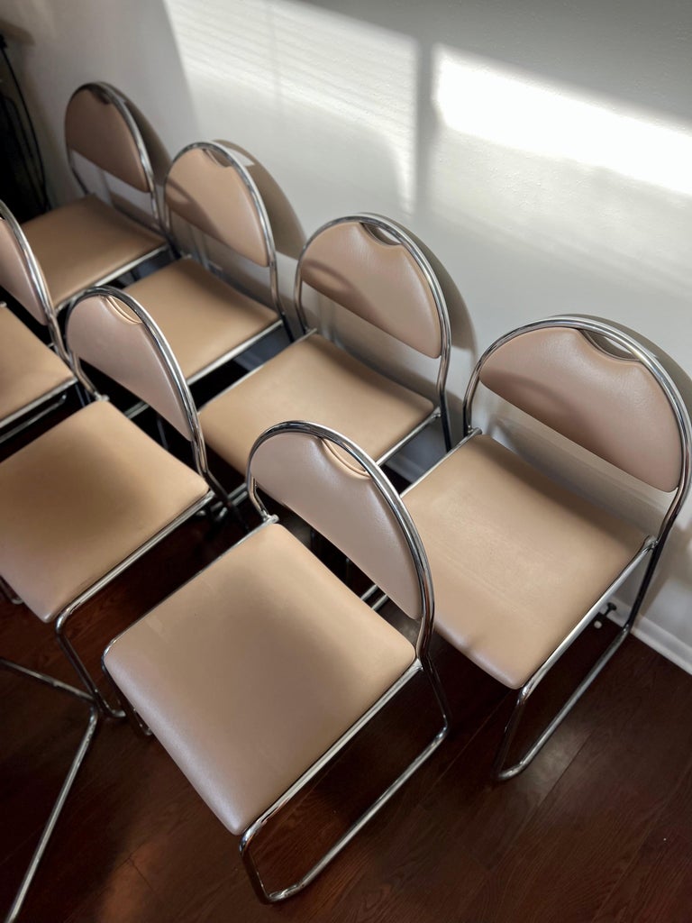 Vintage Mid-Century Modern Mushroom Chrome Stacking Dining Room Chairs ...