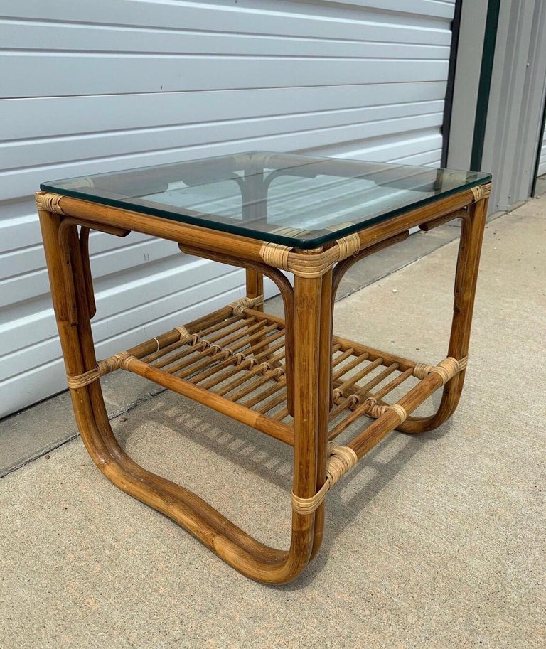 Vintage Mid-Century Modern Rattan Side Table For Sale at 1stDibs ...