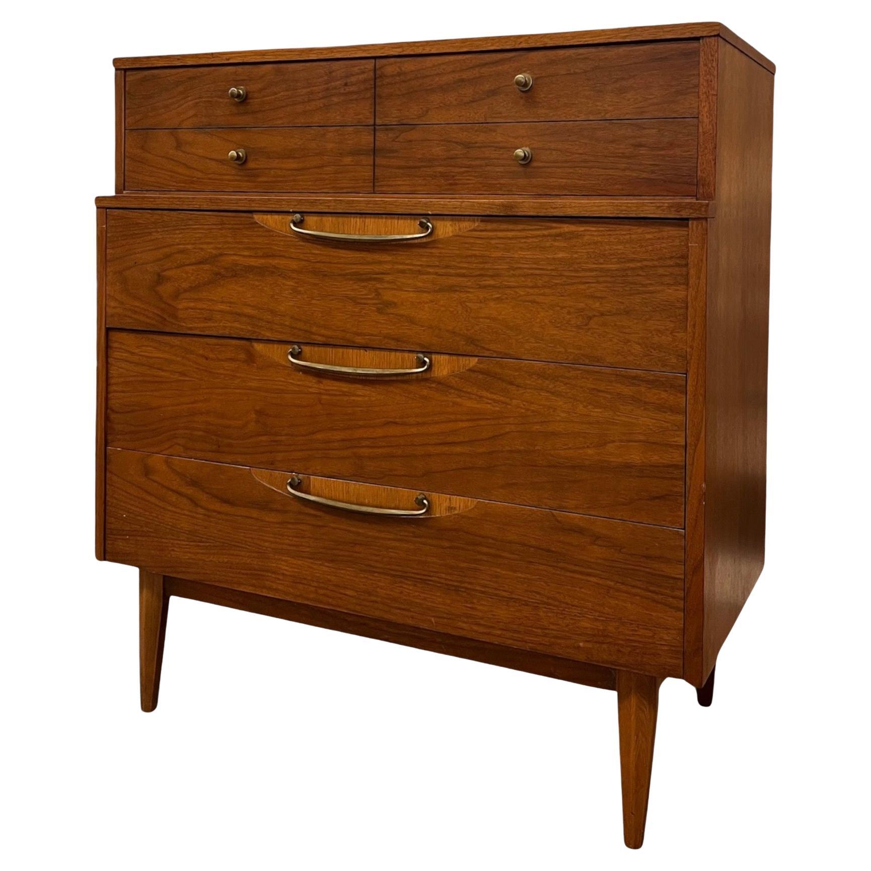 Vintage Mid Century Modern Five Drawer Solid Walnut Dresser by Kent ...