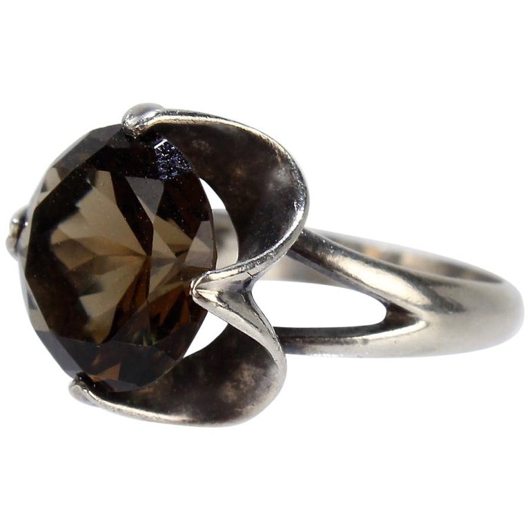 Vintage Mid-Century Modern Sterling Silver and Smoky Quartz Cocktail ...