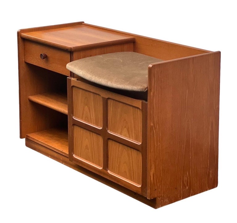 Vintage Mid-Century Modern Teak Bench Entryway Cabinet, UK Import For ...