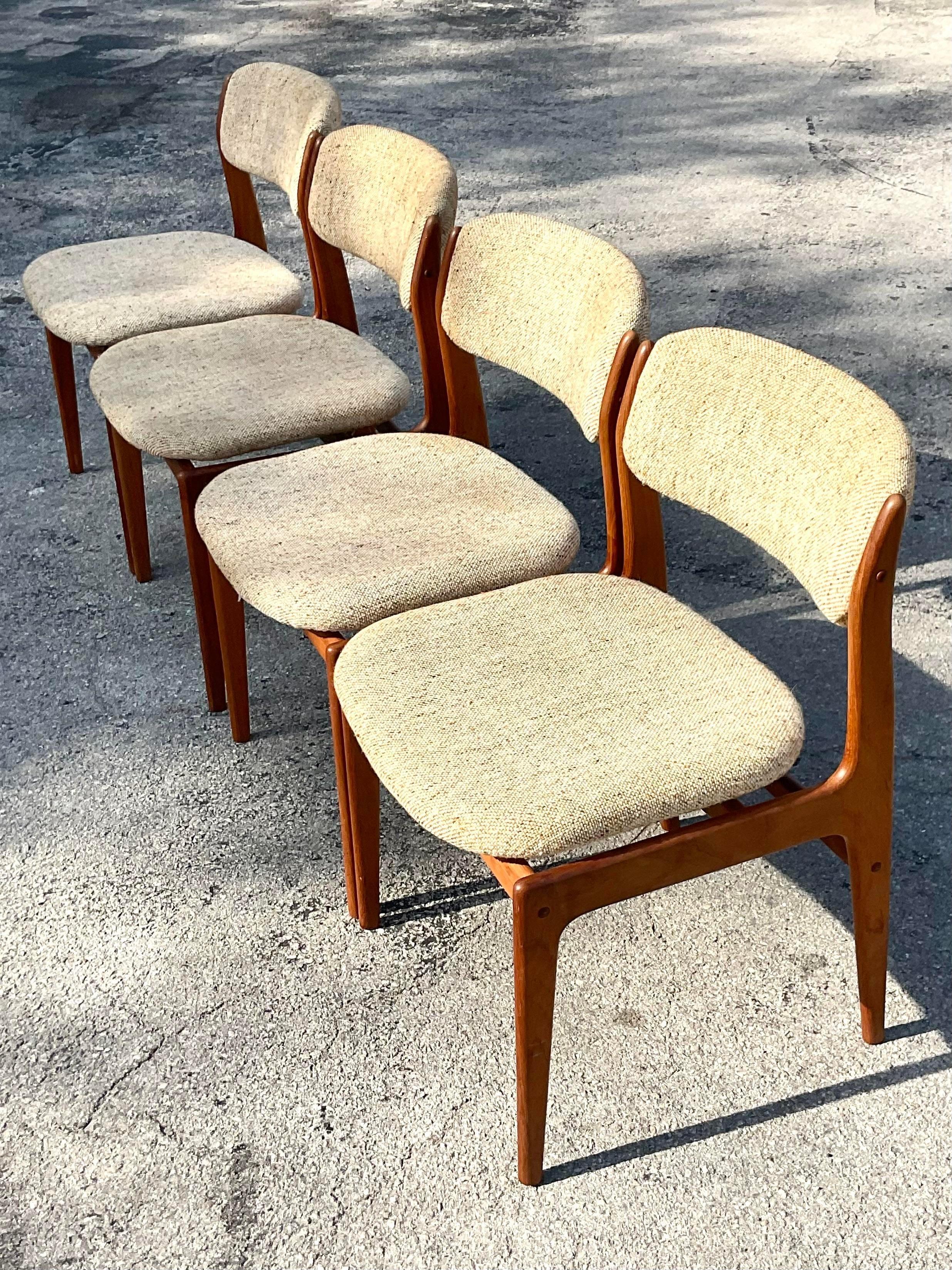 Vintage Mid-Century Modern Teak Dining Chairs, Set of 4 For Sale at 1stDibs