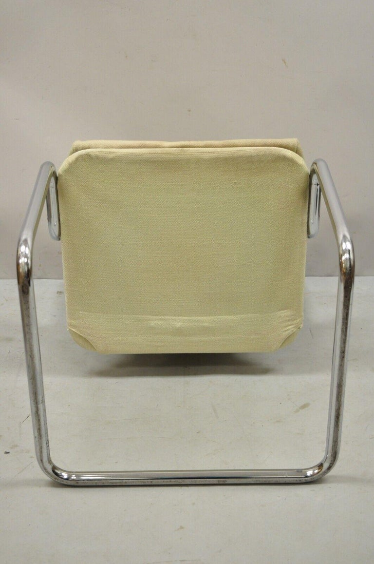 Vintage Mid-Century Modern Tubular Chrome Arm Chair with Burlap Seat ...