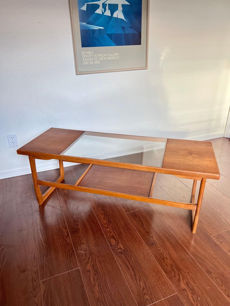Vintage Mid Century Modern Two Tiered Glass and Teak Coffee Table For ...
