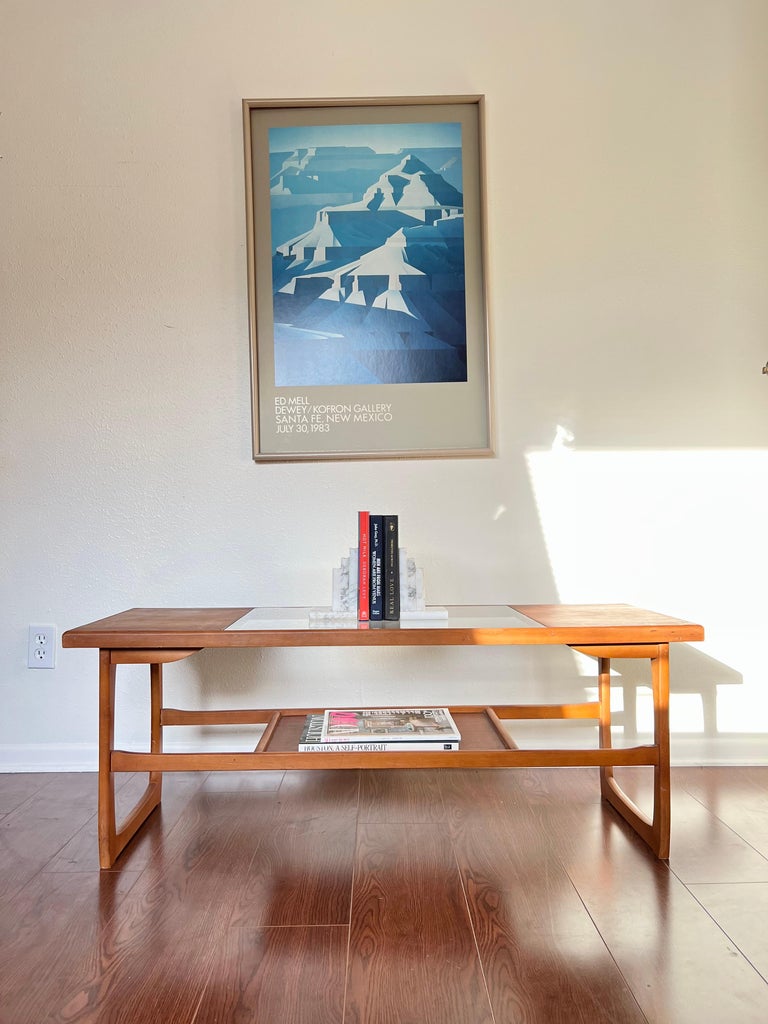 Vintage Mid Century Modern Two Tiered Glass and Teak Coffee Table For ...
