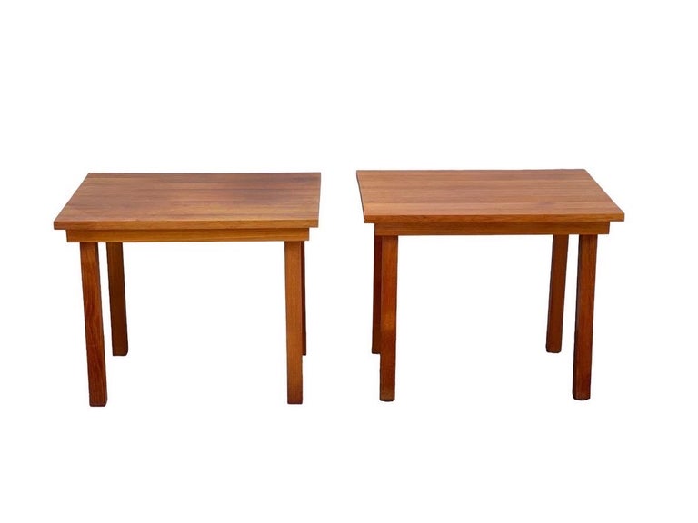 Vintage Mid-Century Modern Walnut Teak Wood End Table Stand Set For Sale at 1stDibs