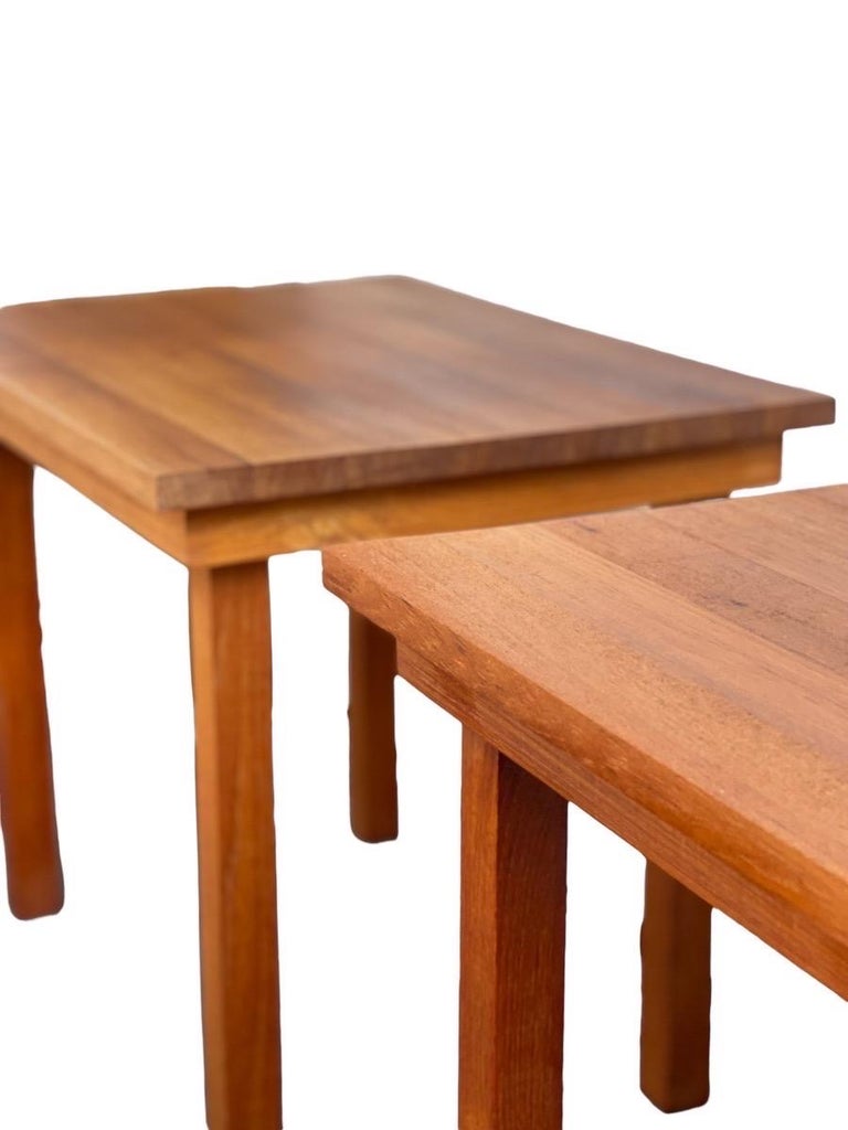 Vintage Mid-Century Modern Walnut Teak Wood End Table Stand Set For Sale at 1stDibs