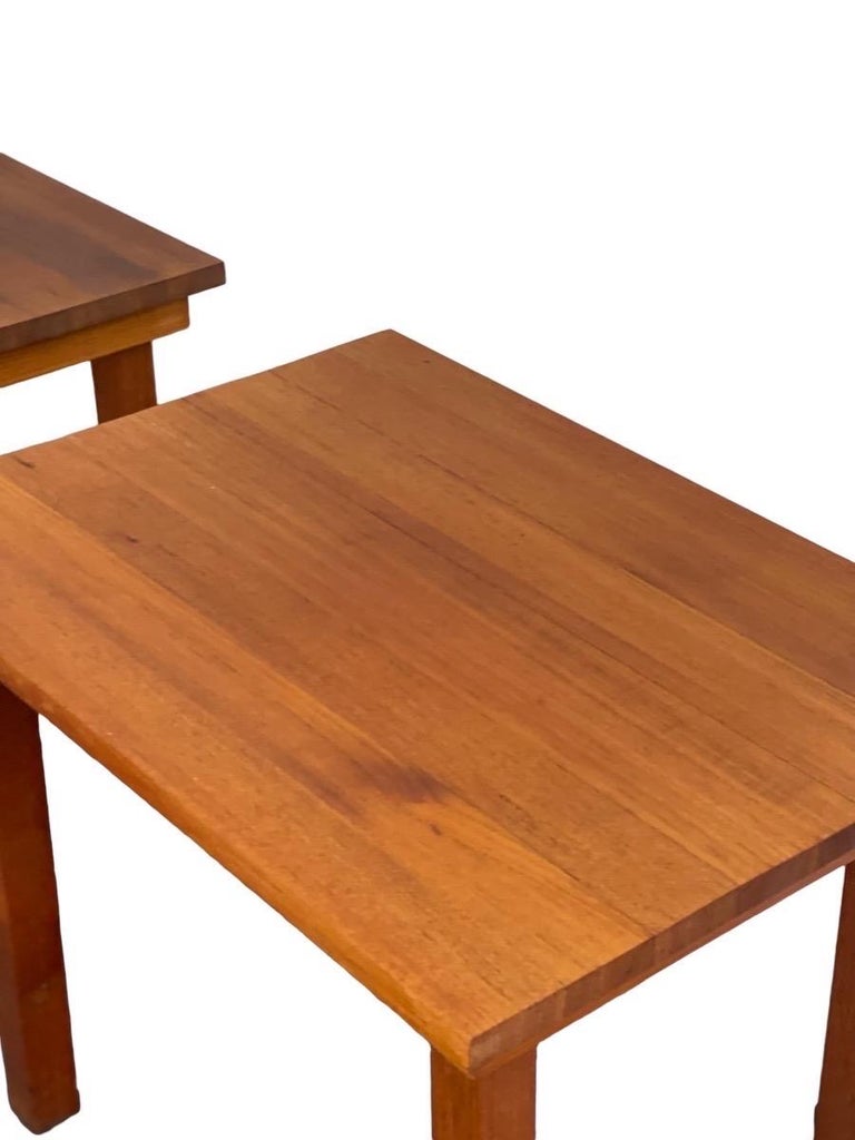 Vintage Mid-Century Modern Walnut Teak Wood End Table Stand Set For Sale at 1stDibs