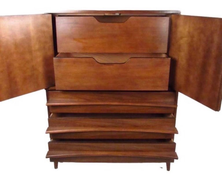 Vintage Mid Century Modern Walnut Wood Dresser Dovetailed Drawers For ...