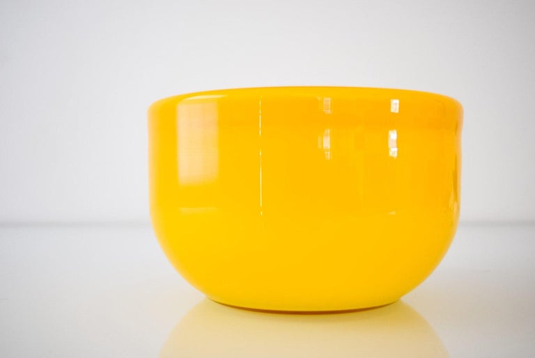 Vintage Mid-Century Modern Yellow and White Decorative Glass Bowl at ...