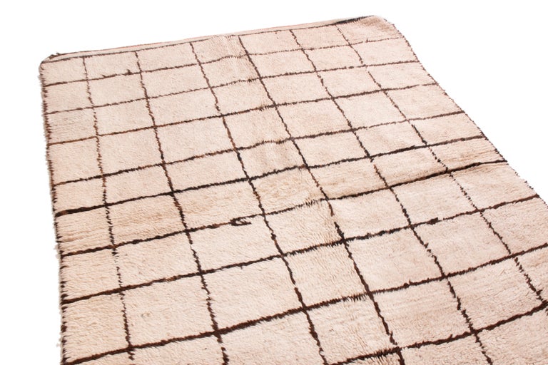 Vintage Mid-Century Moroccan Contemporary Beige and Brown Wool Rug For ...