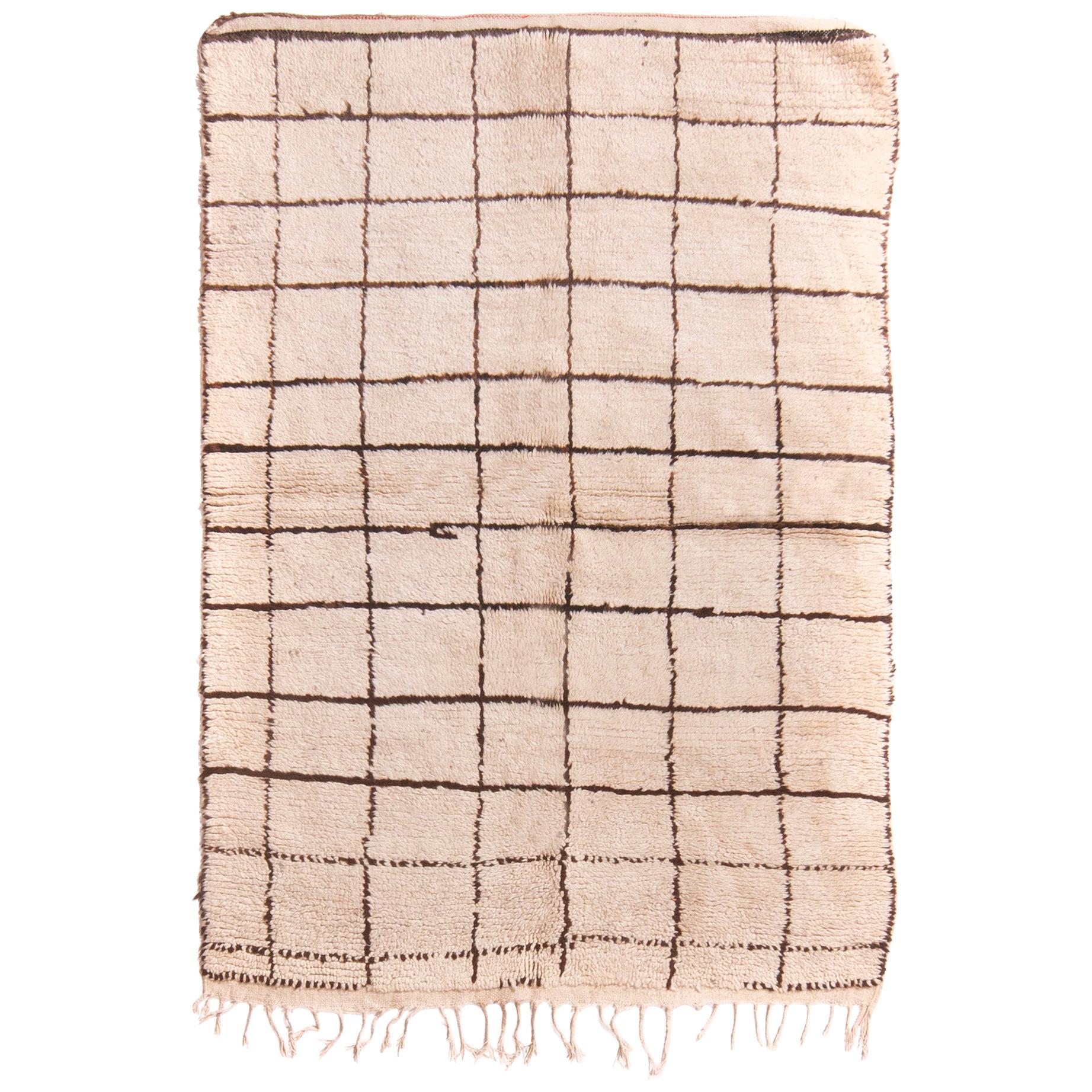 Vintage Mid-Century Moroccan Contemporary Beige and Brown Wool Rug For ...