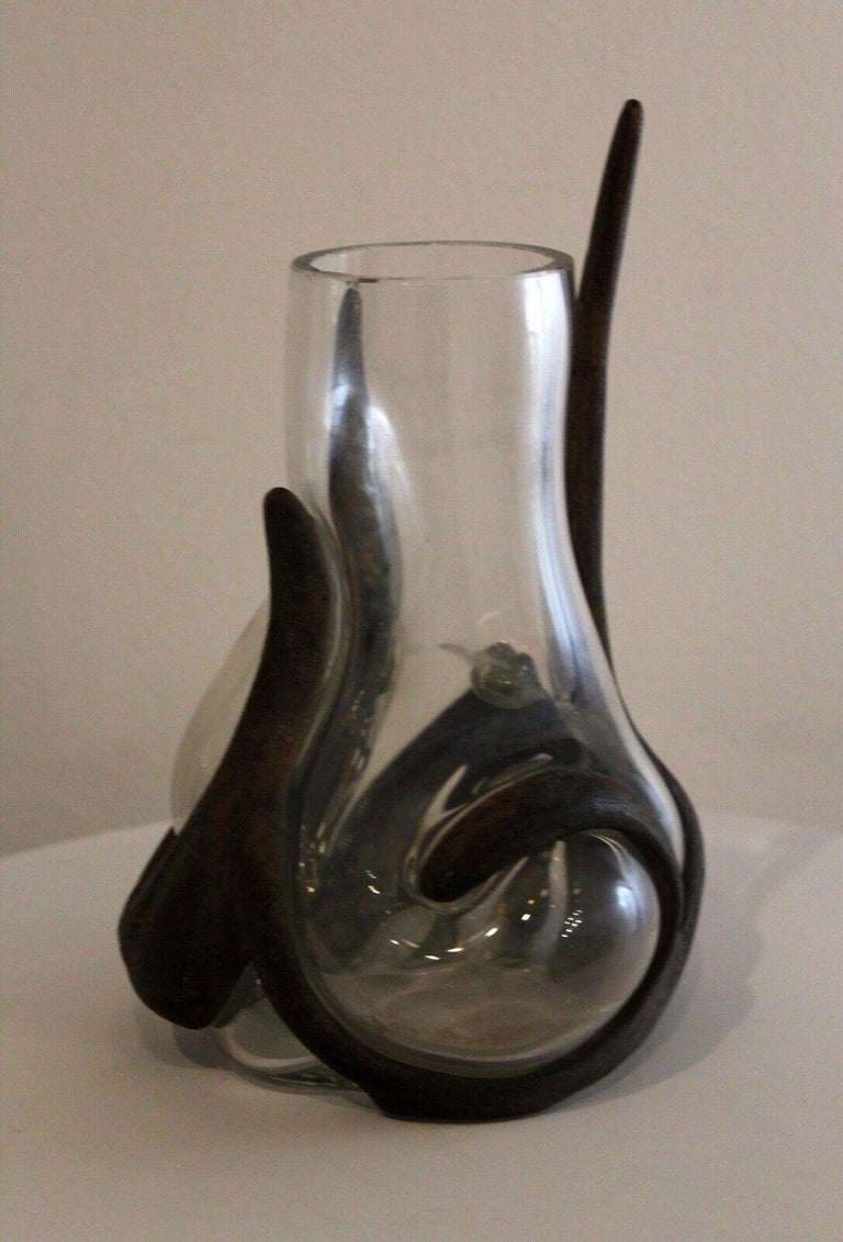 Vintage Mid Century Nepalese Bronze and Glass Biomorphic Vase Vessel ...