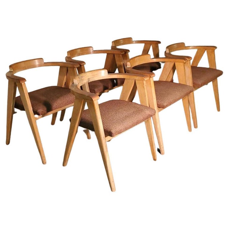 Vintage Mid Century Original Allan Gould Oak Compass Chairs, Set of 6 ...