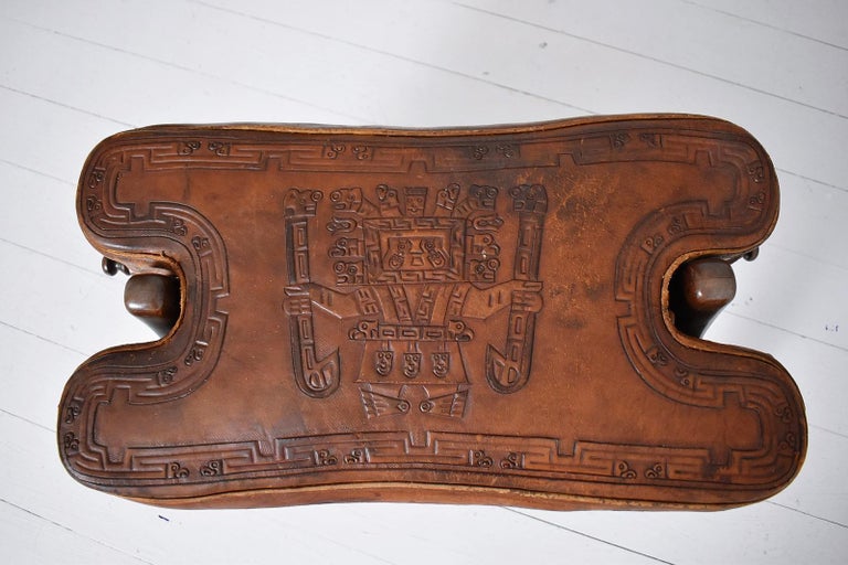 Vintage Midcentury Peruvian Embossed Saddle Leather Ottoman, 1960s at ...