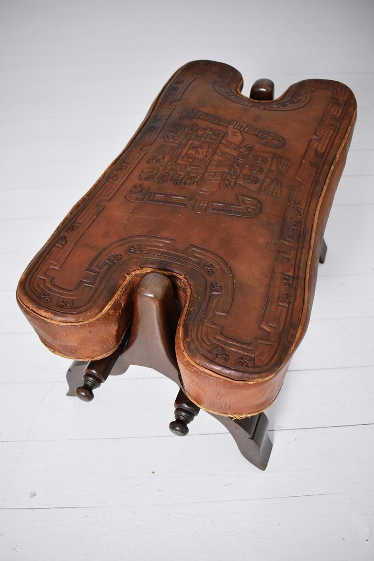 Vintage Midcentury Peruvian Embossed Saddle Leather Ottoman, 1960s at ...