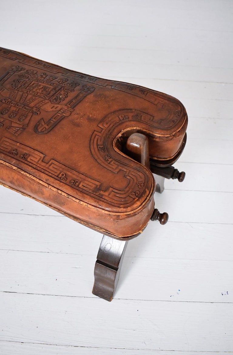 Vintage Midcentury Peruvian Embossed Saddle Leather Ottoman, 1960s at ...