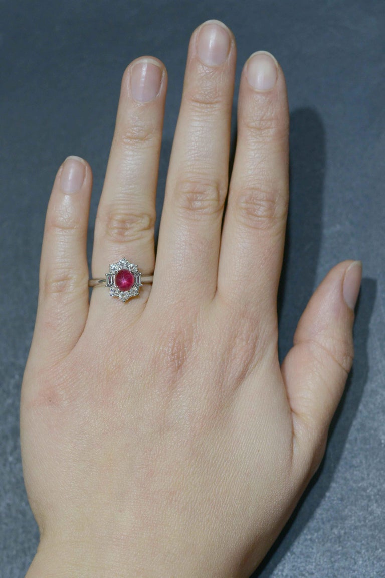 Vintage Mid Century Platinum Star Ruby Engagement Ring For Sale at 1stDibs