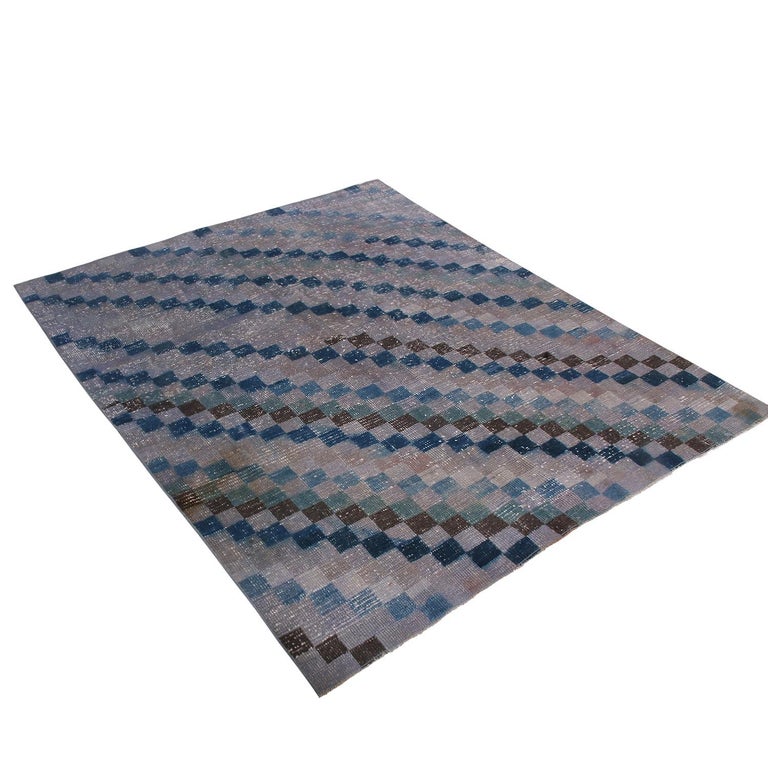 Vintage Midcentury Purple and Blue Wool Rug with Brown and Green ...