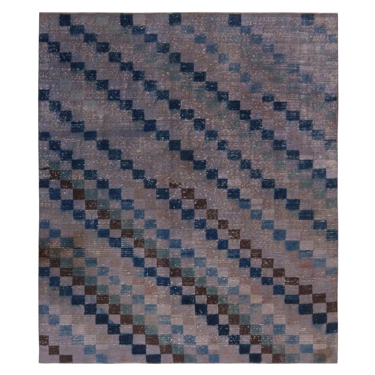 Vintage Midcentury Purple and Blue Wool Rug with Brown and Green ...